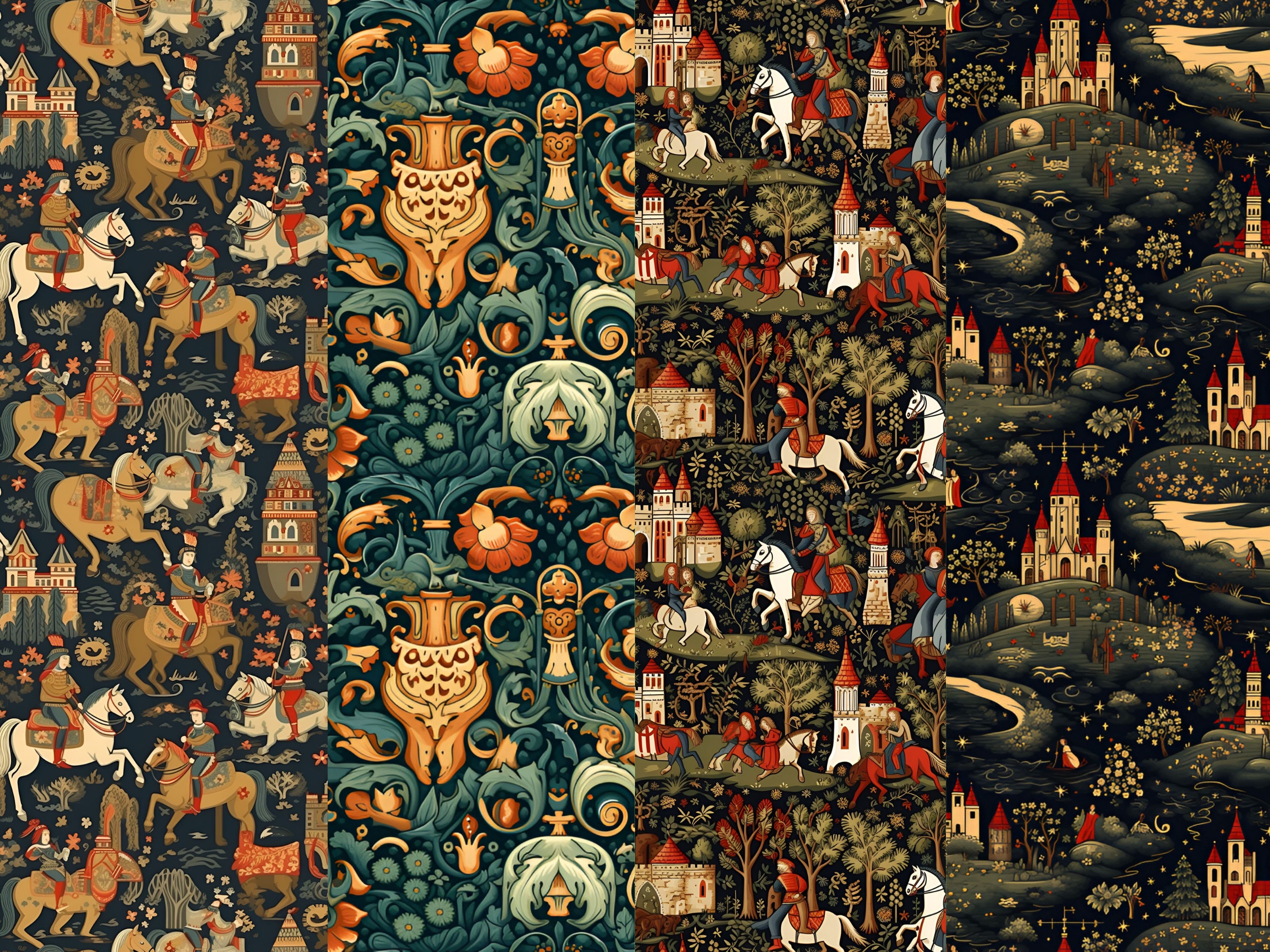 Medieval/renaissance Tapestry Seamless Pattern, Digital Download Paper ...