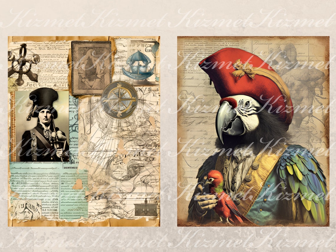 10 Pirate Themed Junk Journal Printable Pages Collage Sheets High ...