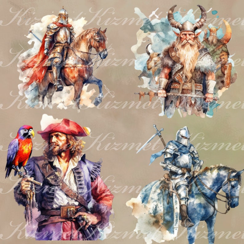 Medieval and Renaissance Themed Clipart, 300 Dpi, Beautiful Watercolor ...