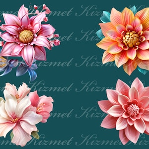 Set of 24- 3D Flowers- Clipart PNG Files, Digital Downloads for Fun 3D ...