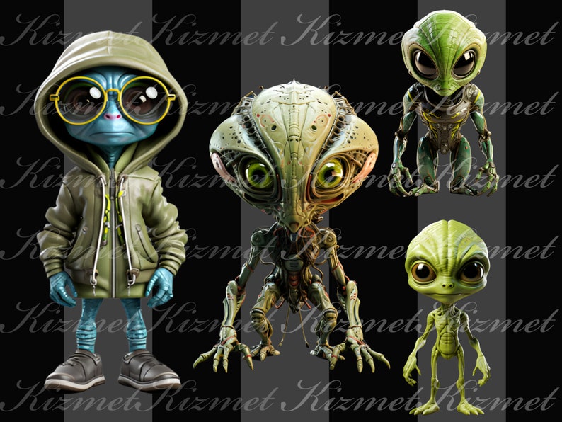 Set of 24 3D Aliens Clipart PNG Files, Digital Downloads for Fun, 3D ...