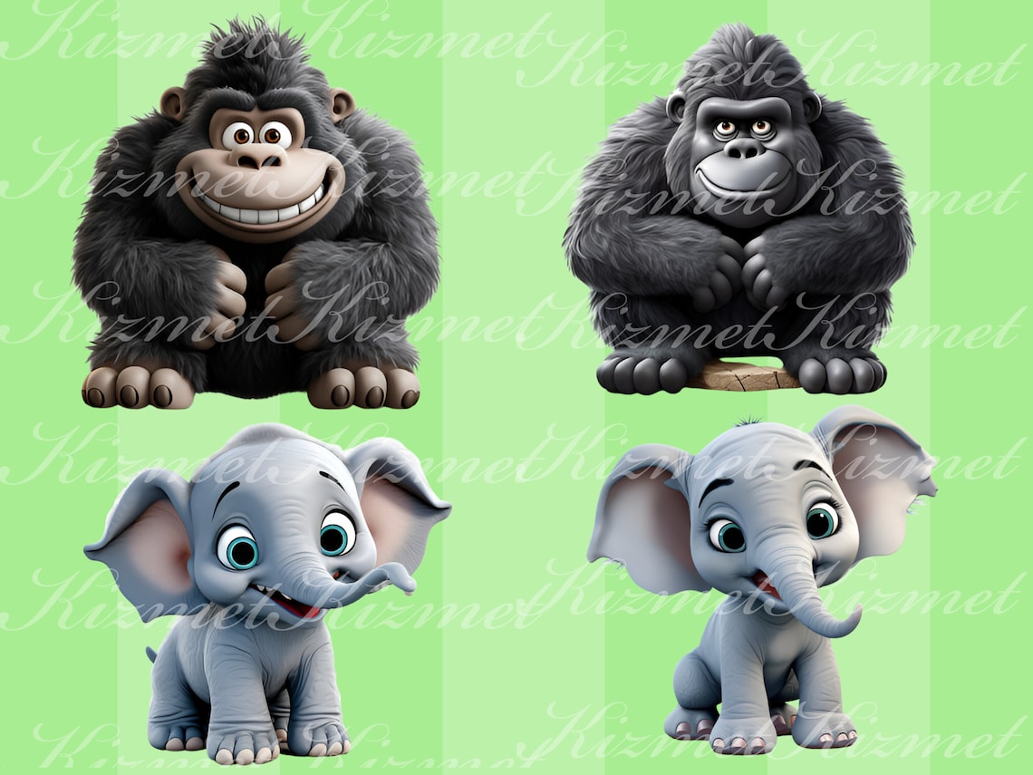 Set of 24 Jungle Animals 3D Clipart PNG Files, Fun Digital Downloads 3D ...