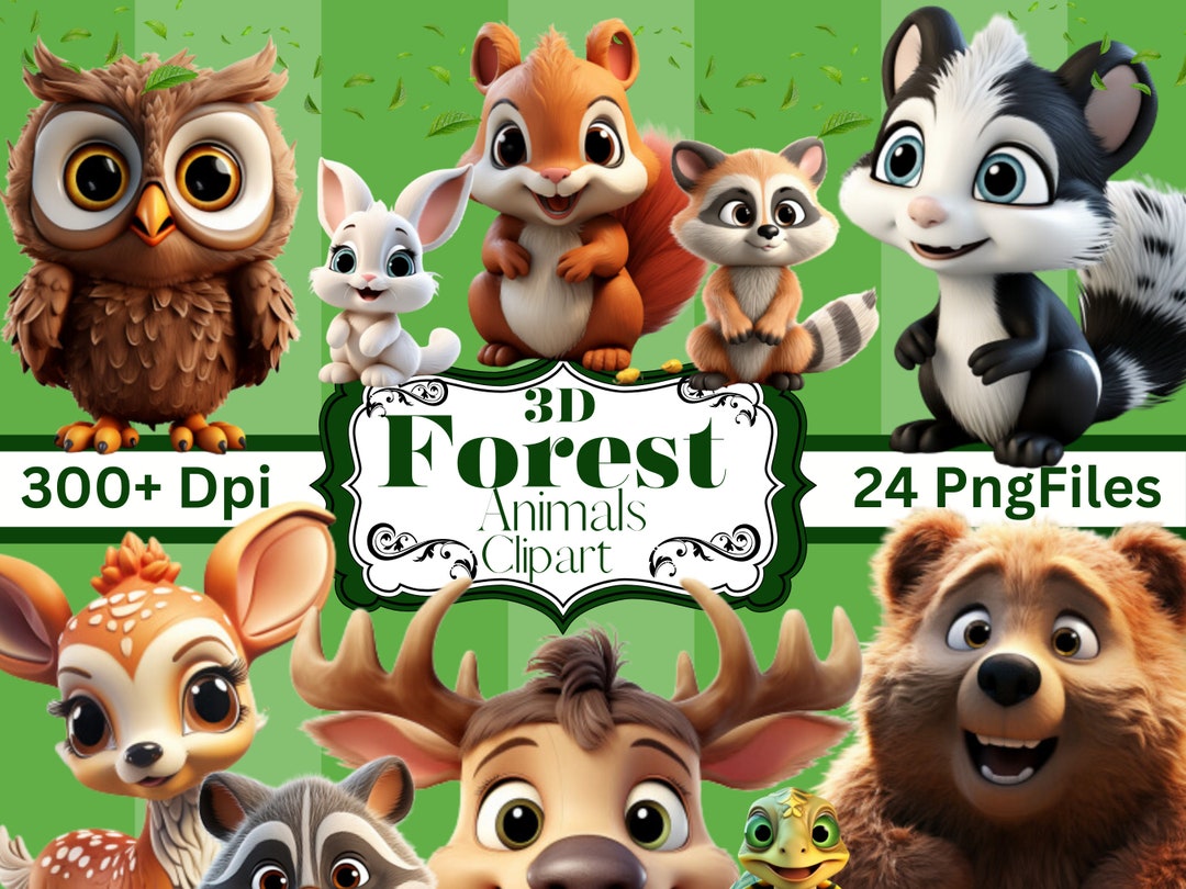 Set of 24- Forest Animals- 3D Clipart PNG Files, Fun Digital Downloads ...