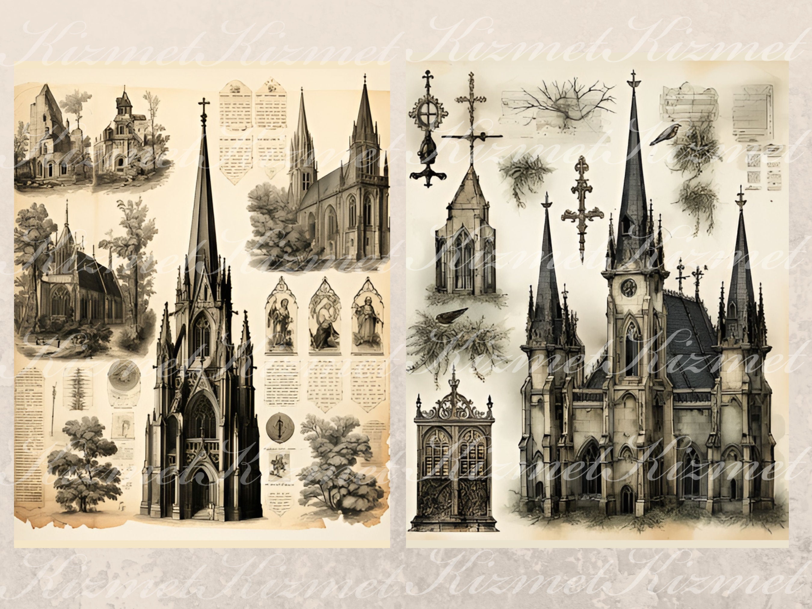 10 Gothic Romance Collage Sheets, Junk Journal Pages, Digital Paper ...