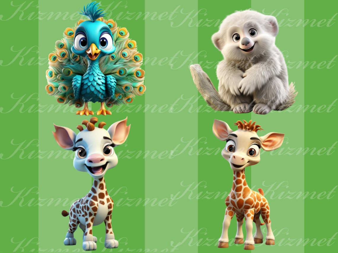 Set of 24- Safari Animals- 3D Clipart PNG Files, Fun Digital Downloads ...