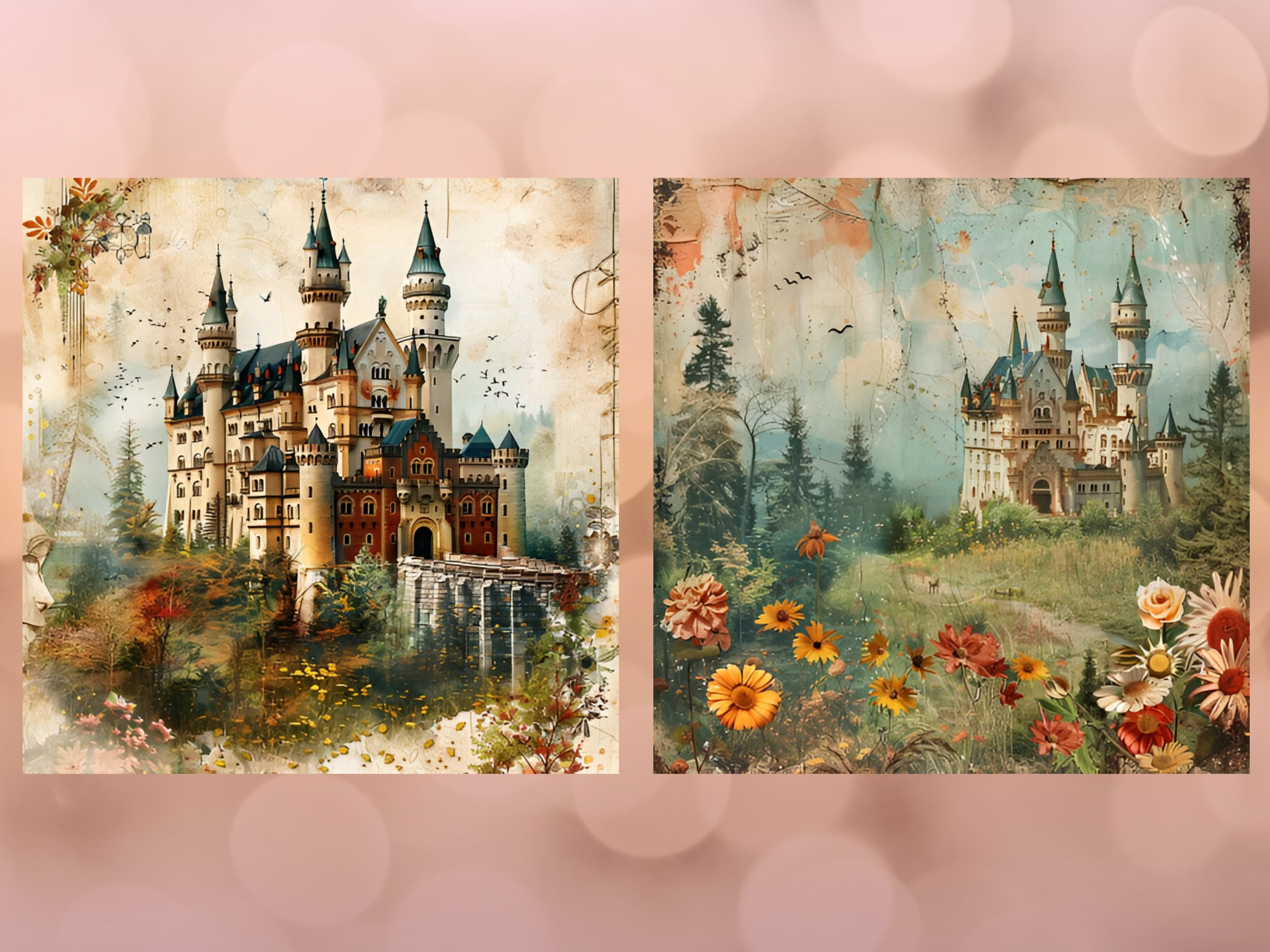 12 Fairytale Castle Digital Papers, Soft Pastel Background, 12x12 ...