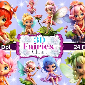 Set of 24- Cute 3D Fairies- 3D Clipart PNG Files, Fun Digital Downloads ...