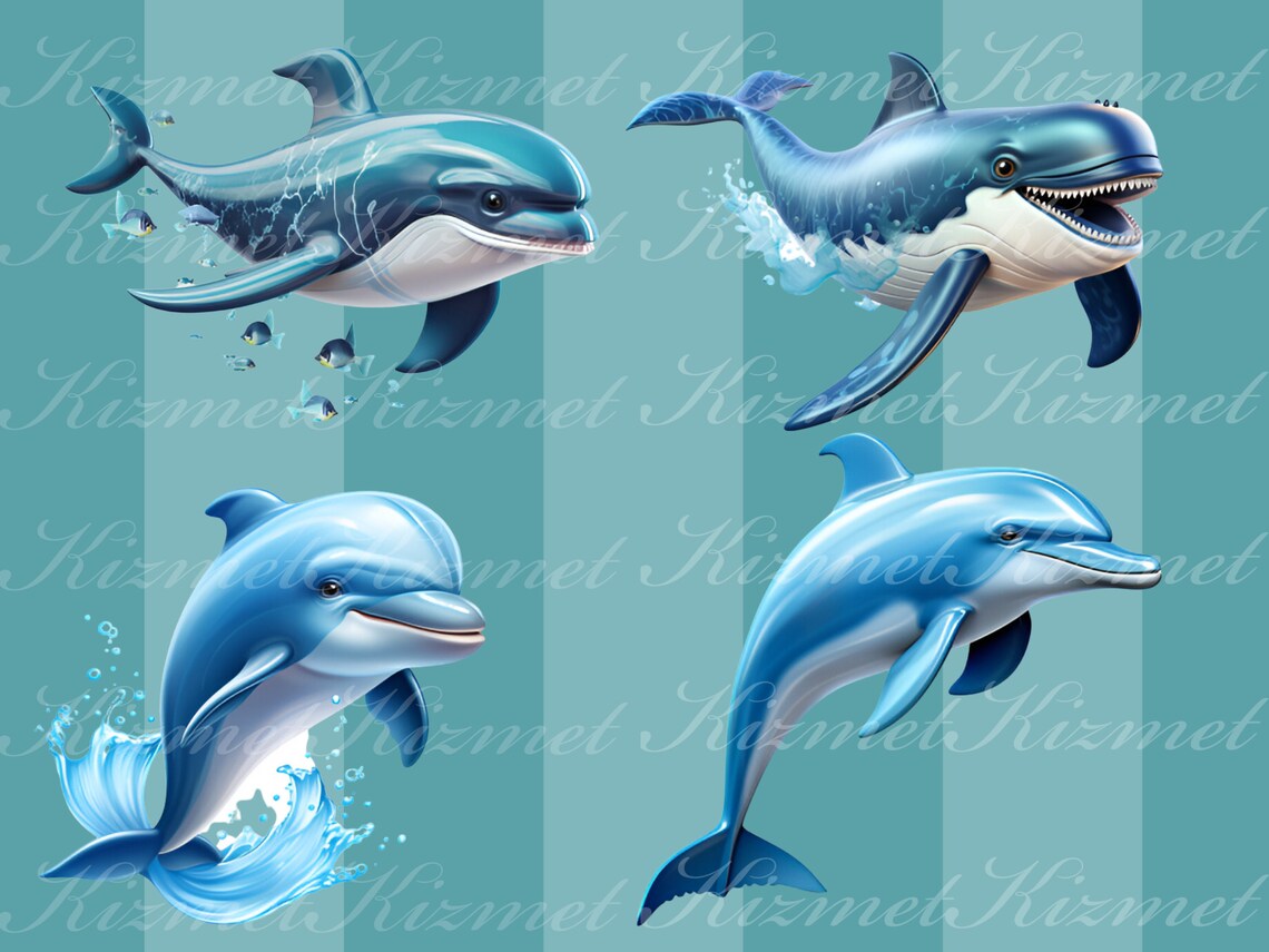 Set of 24- 3D Sea Creatures- 3D Clipart, PNG Files, Fun Digital ...