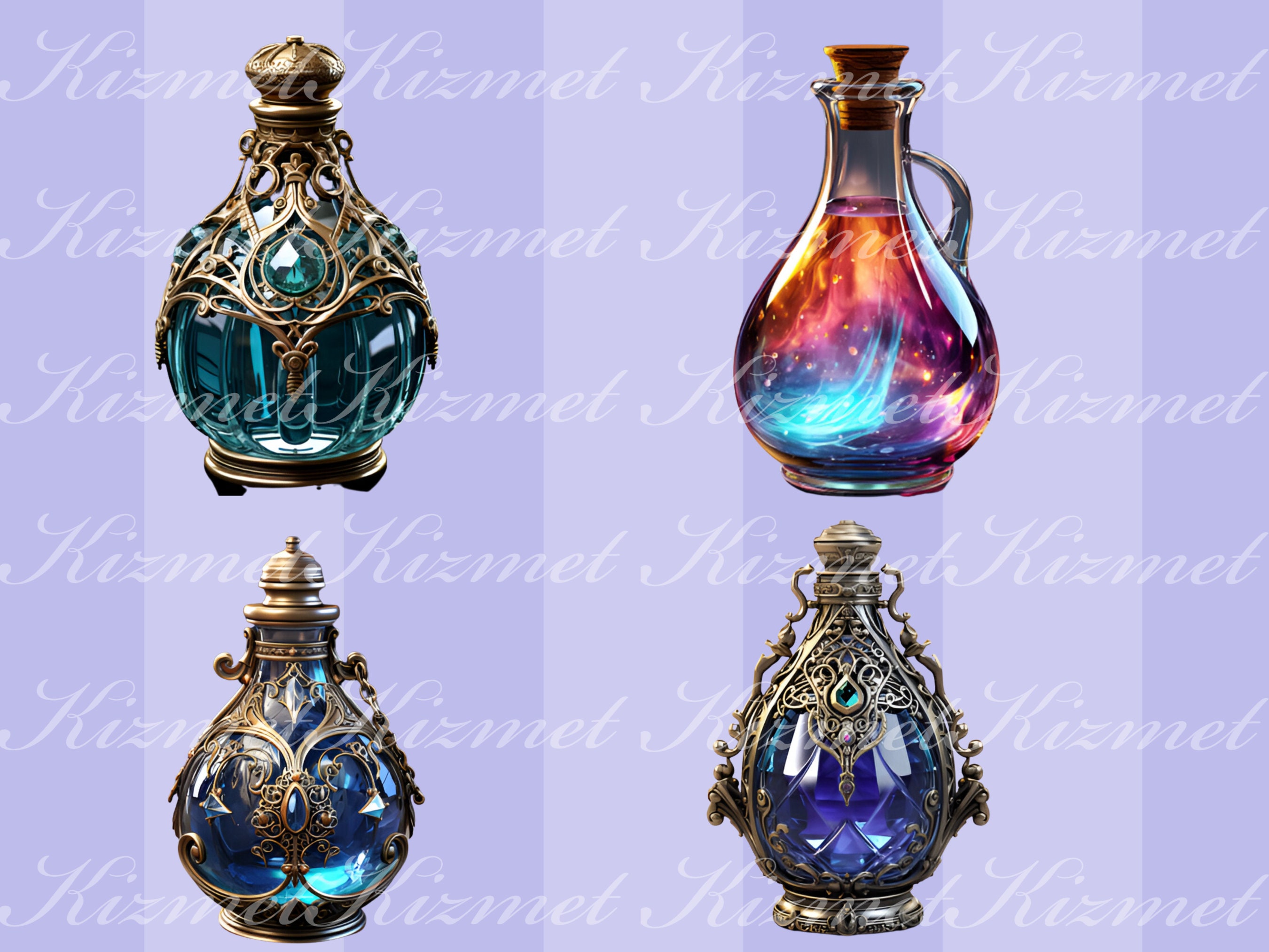 Set of 24 3D Potion Bottles 3D Clipart, PNG Files, Fun Digital ...