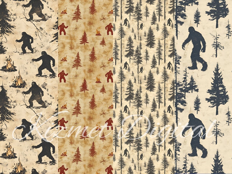 20 Bigfoot Seamless Patterns, 12x12 Printable Digital Paper, Background ...