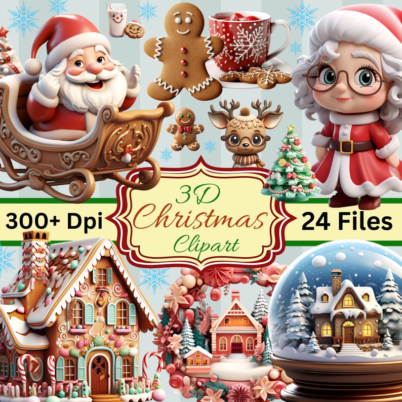 24 Cute 3D Christmas Clipart, 3D Clipart, PNG Files, Fun Digital ...