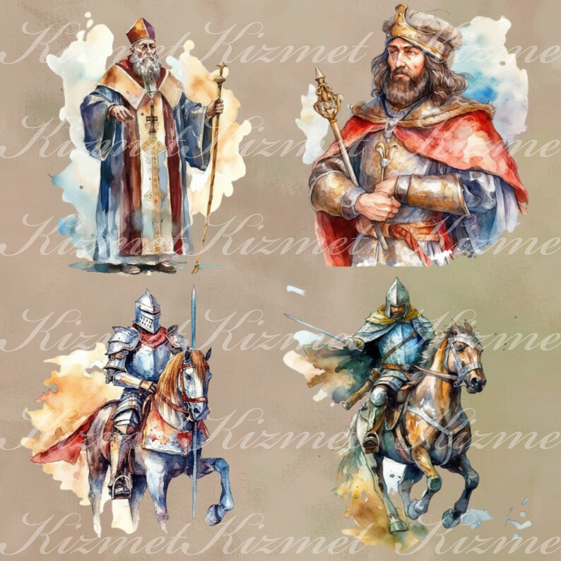 24 Medieval Watercolor Characters Clipart. Renaissance Themed High ...