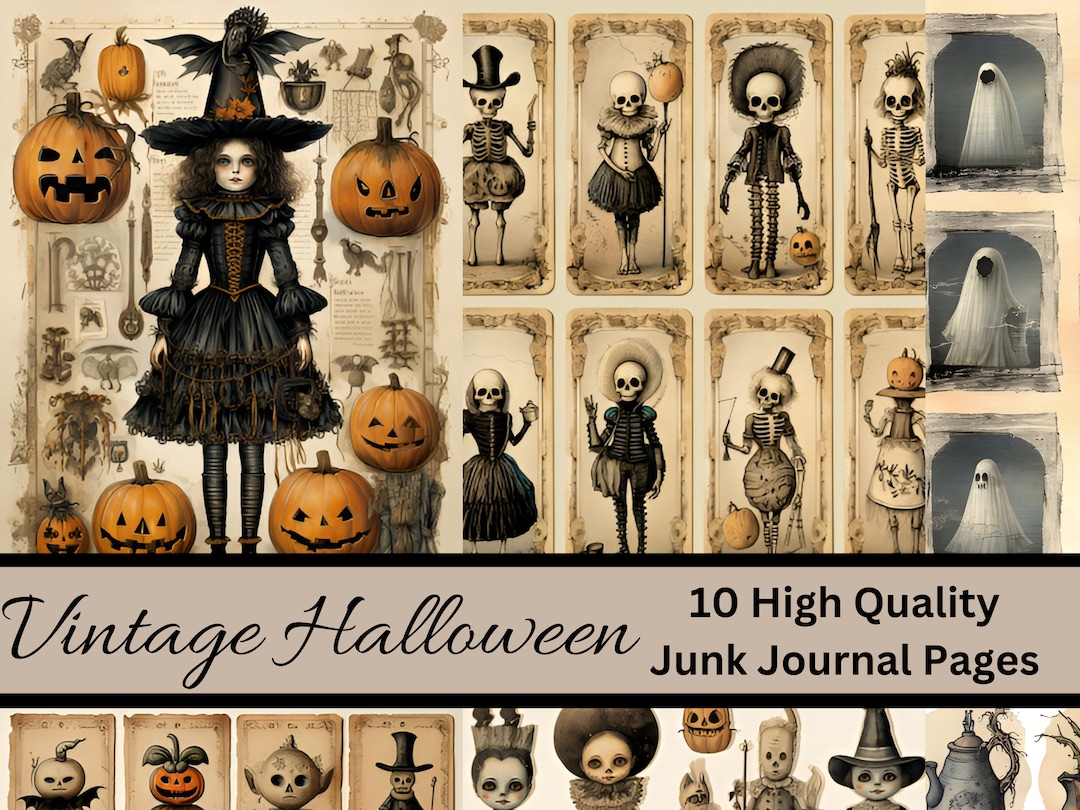 10 Vintage Halloween Junk Journal Printable Pages Collage Sheets High ...