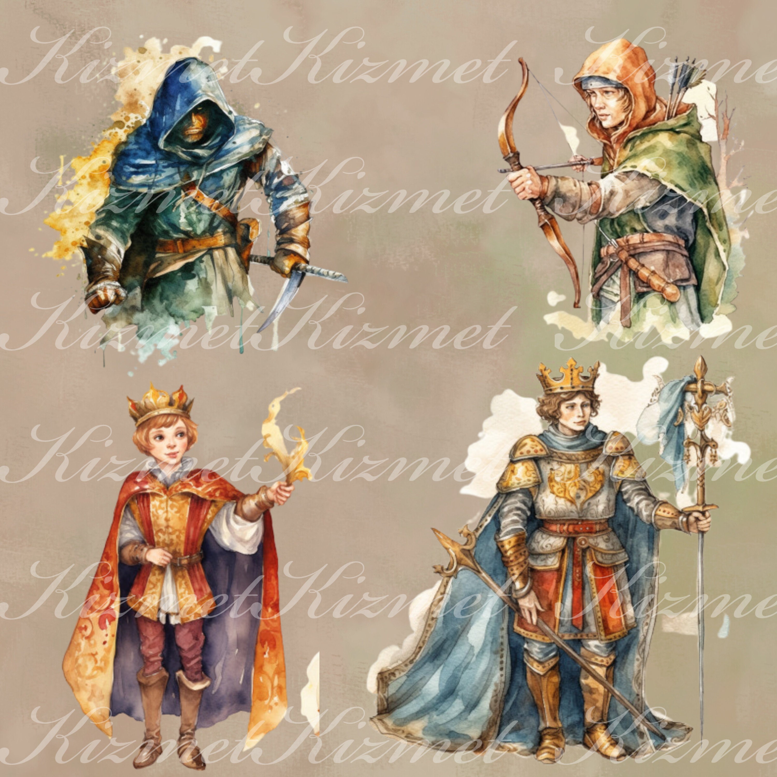 24 Medieval Watercolor Characters Clipart. Renaissance Themed High ...