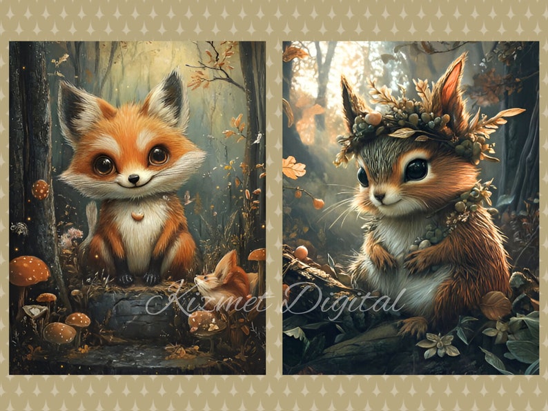 12 Whimsical Forest Animals Digital Paper Junk Journal Collage Sheets ...