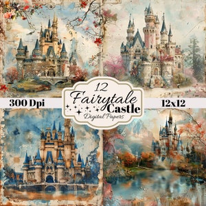 12 Fairytale Castle Digital Papers, Soft Pastel Background, 12x12 ...