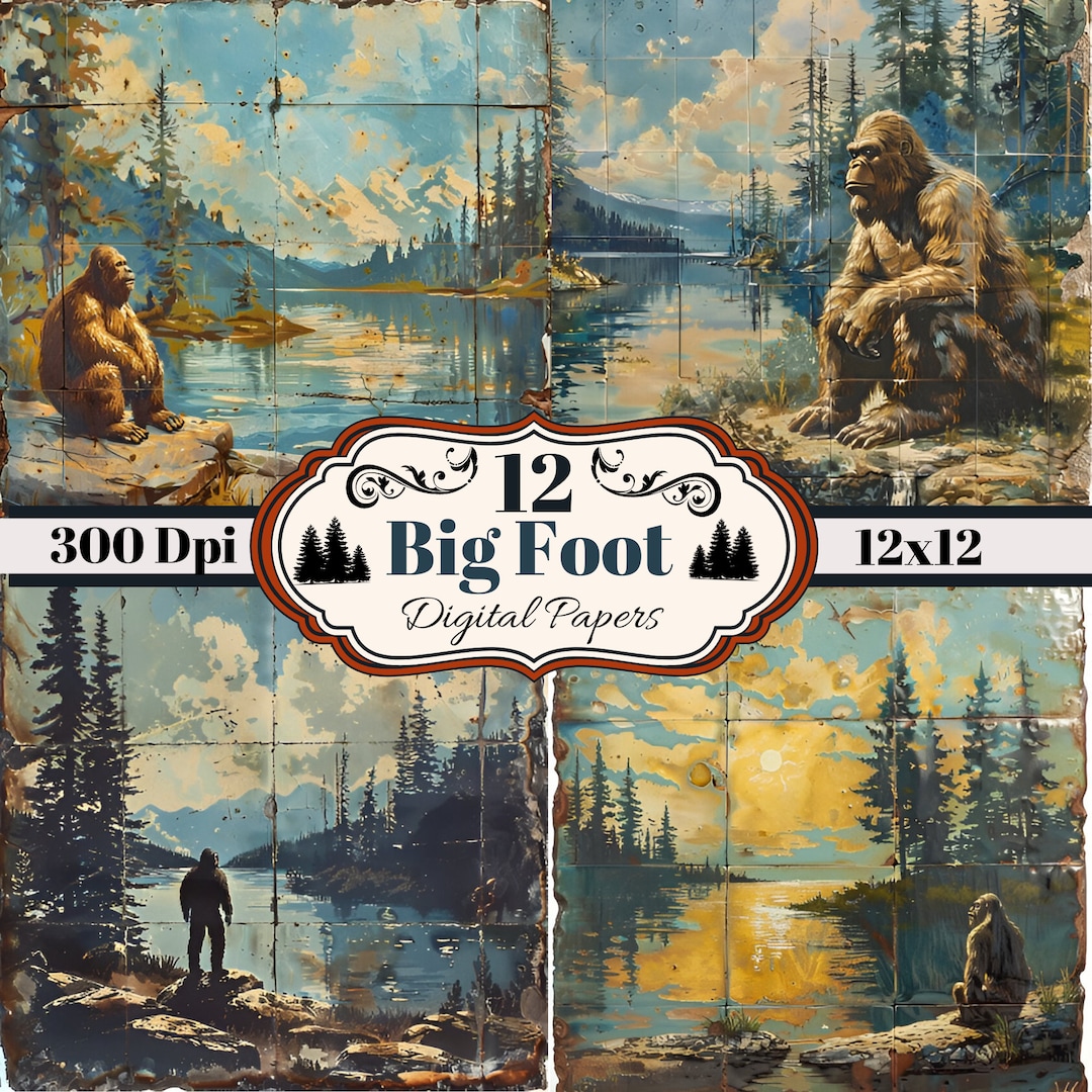 12 Bigfoot Digital Papers, Sasquatch Background, 12x12 Printable ...