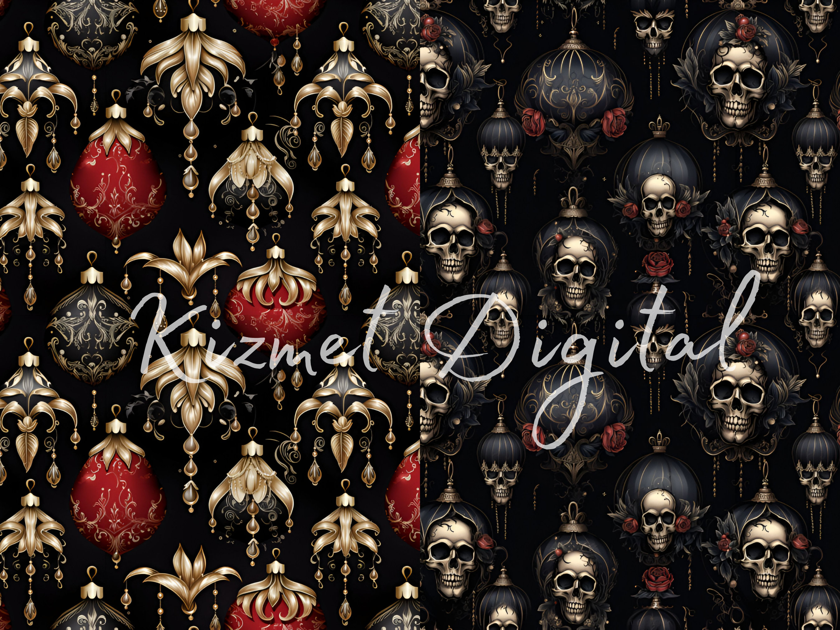 10 Gothic Christmas Wallpapers, Seamless Pattern, Gothic Digital Paper ...
