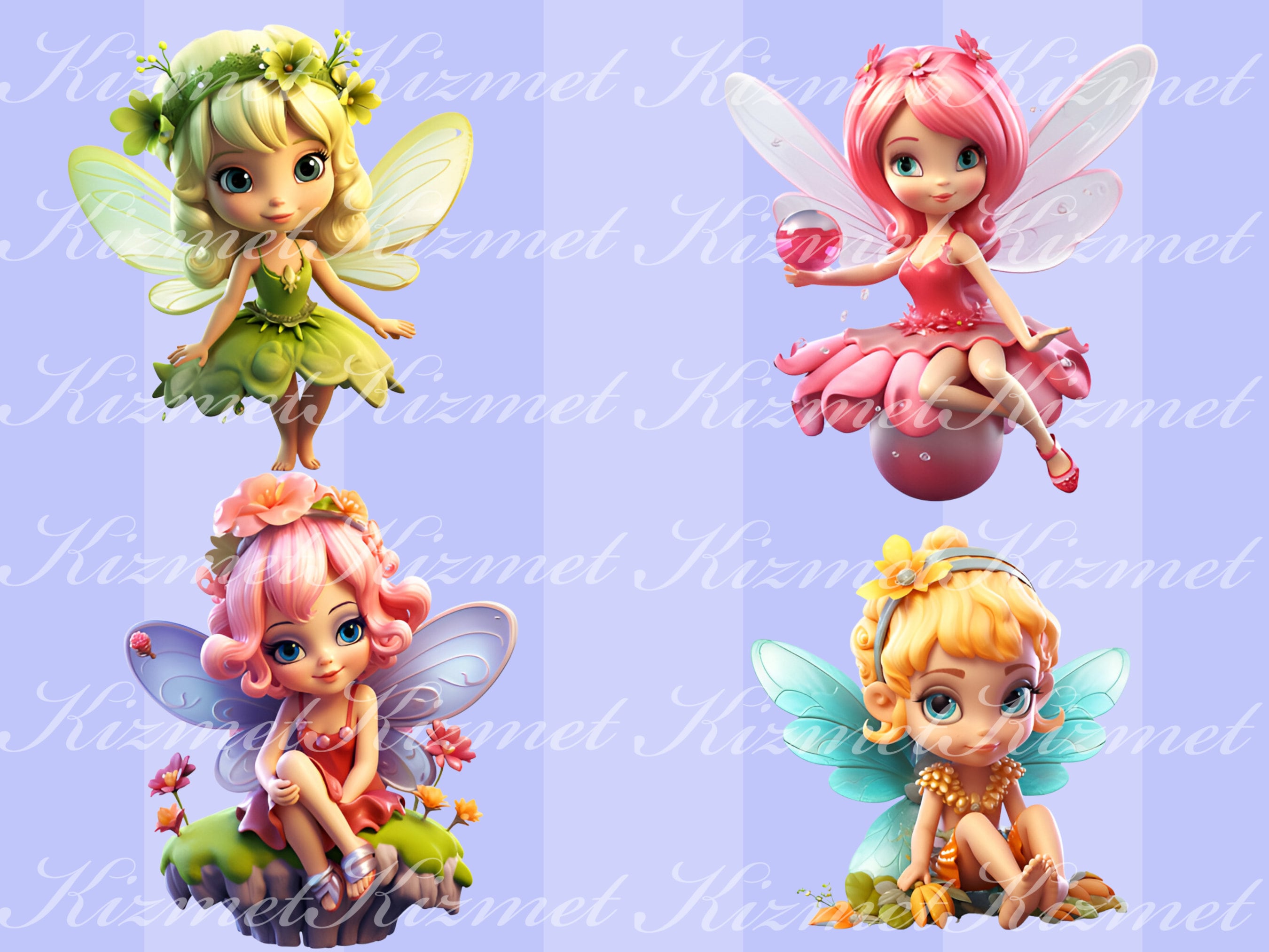 Set of 24- Cute 3D Fairies- 3D Clipart PNG Files, Fun Digital Downloads ...