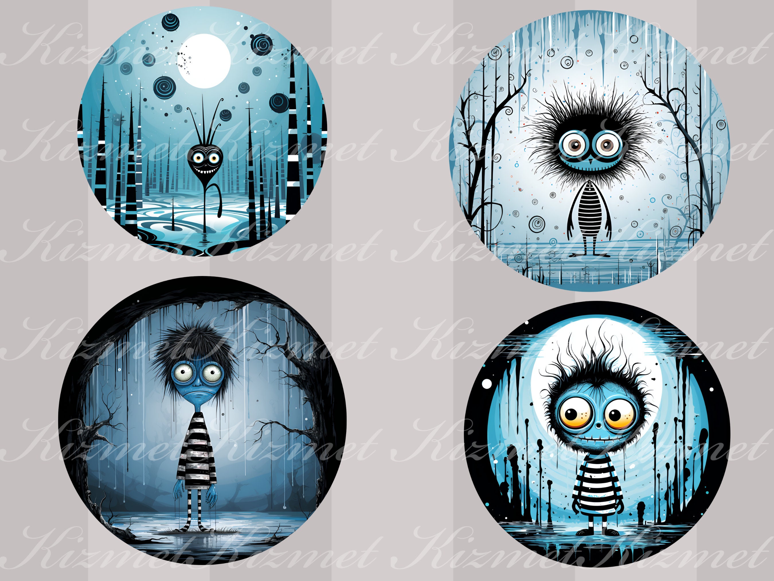 24 Cute & Creepy Halloween Monsters Clipart, PNG Instant Download ...