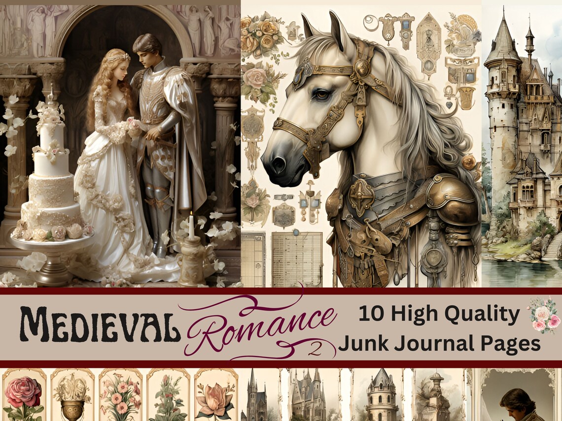 10 Medieval Romance Junk Journal Digital Paper, Collage Sheets, High ...