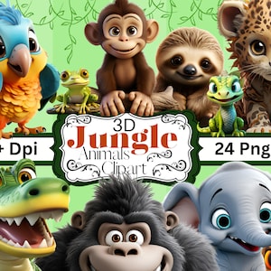 Set of 24- Jungle Animals- 3D Clipart PNG Files, Fun Digital Downloads ...