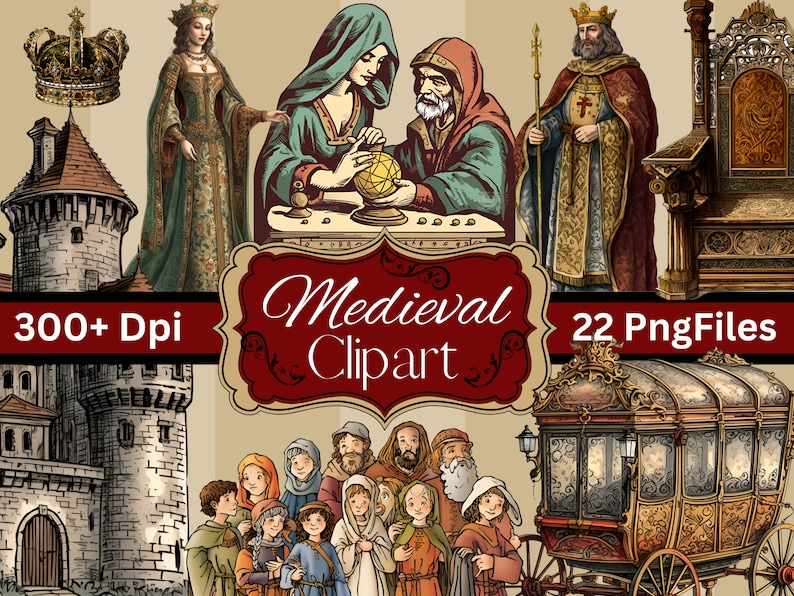 22 Medieval and Renaissance Themed Clipart, 300 Dpi, Beautiful PNG ...