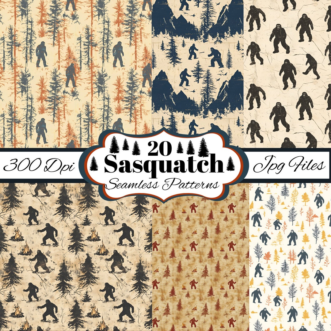 20 Bigfoot Seamless Patterns, 12x12 Printable Digital Paper, Background ...