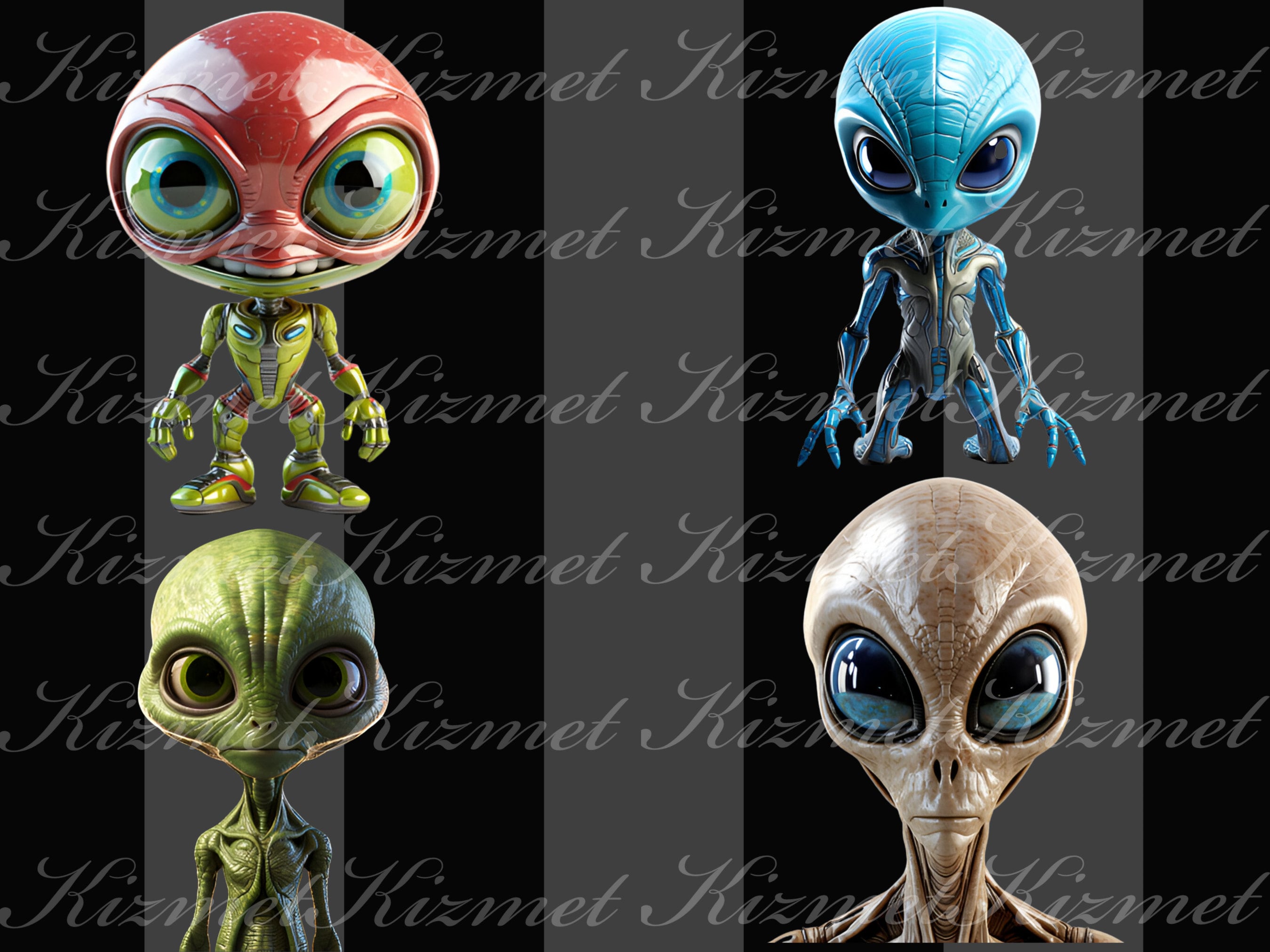 Set of 24- 3D Aliens- Clipart PNG Files, Digital Downloads for Fun, 3D ...
