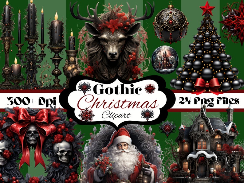 24 Gothic Christmas Clipart PNG Instant Download Commercial - Etsy