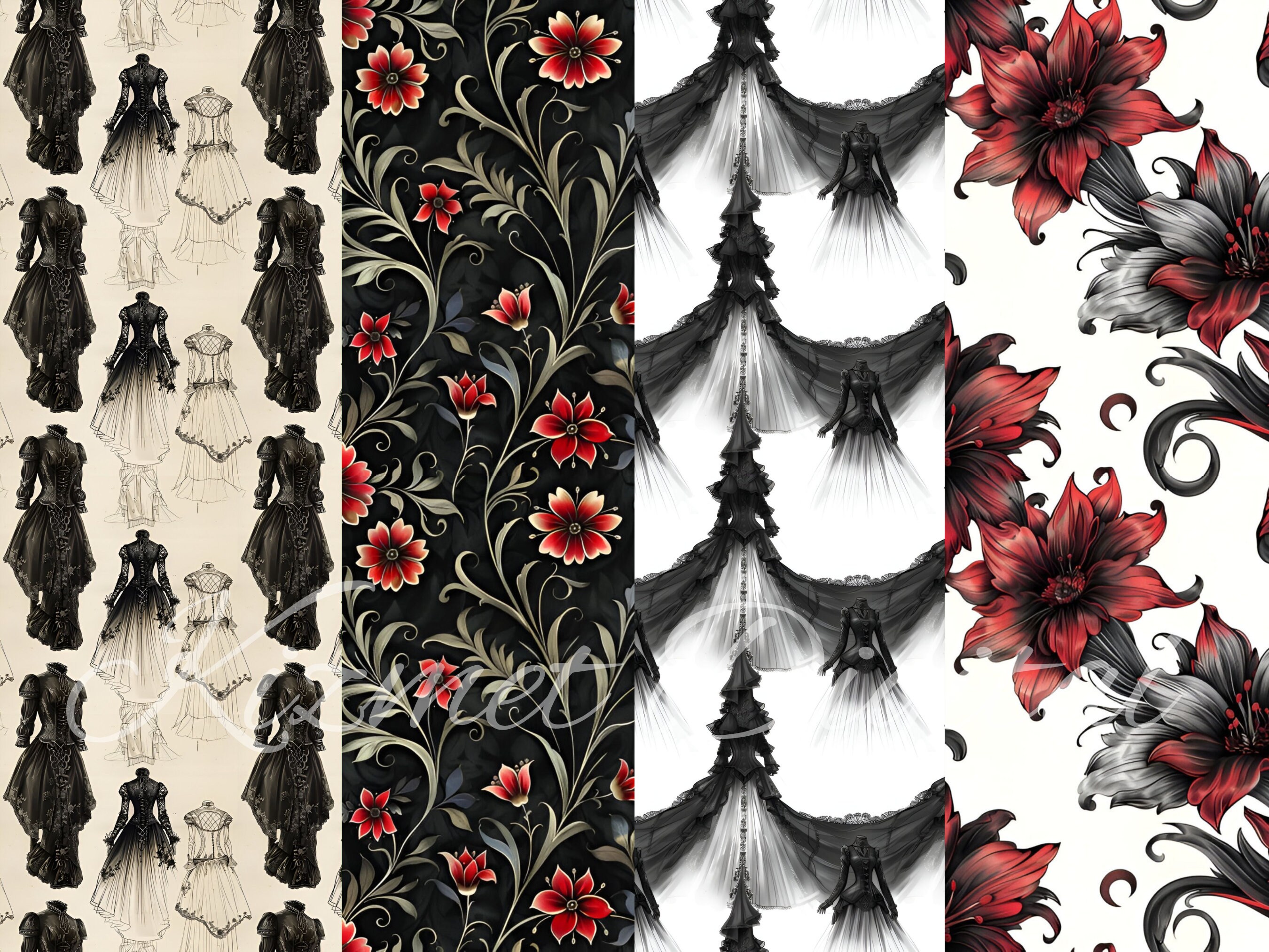 20 Gothic Patterns, Seamless, Victorian Gothic, Digital Paper, High ...
