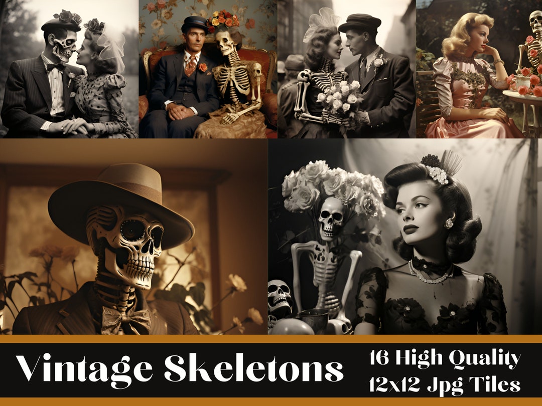 Vintage Skeleton Tiles, Digital Paper, High Resolution 12x12 ...