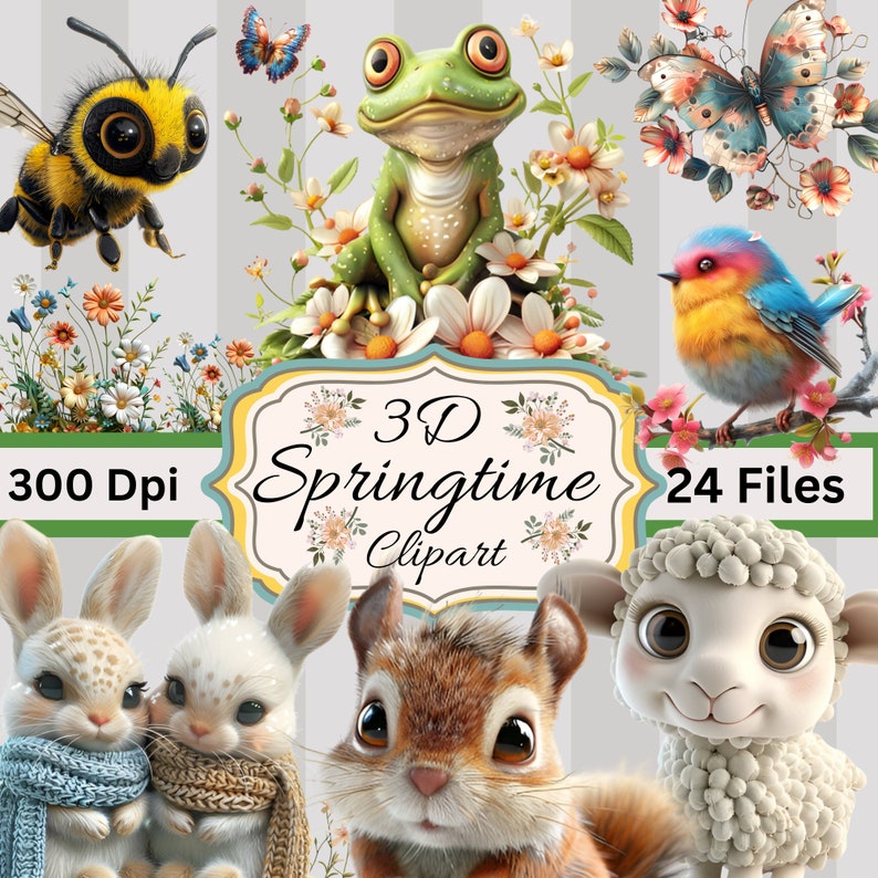 24- Springtime 3D Clipart PNG Files, Fun Digital Downloads, 3D Cute ...