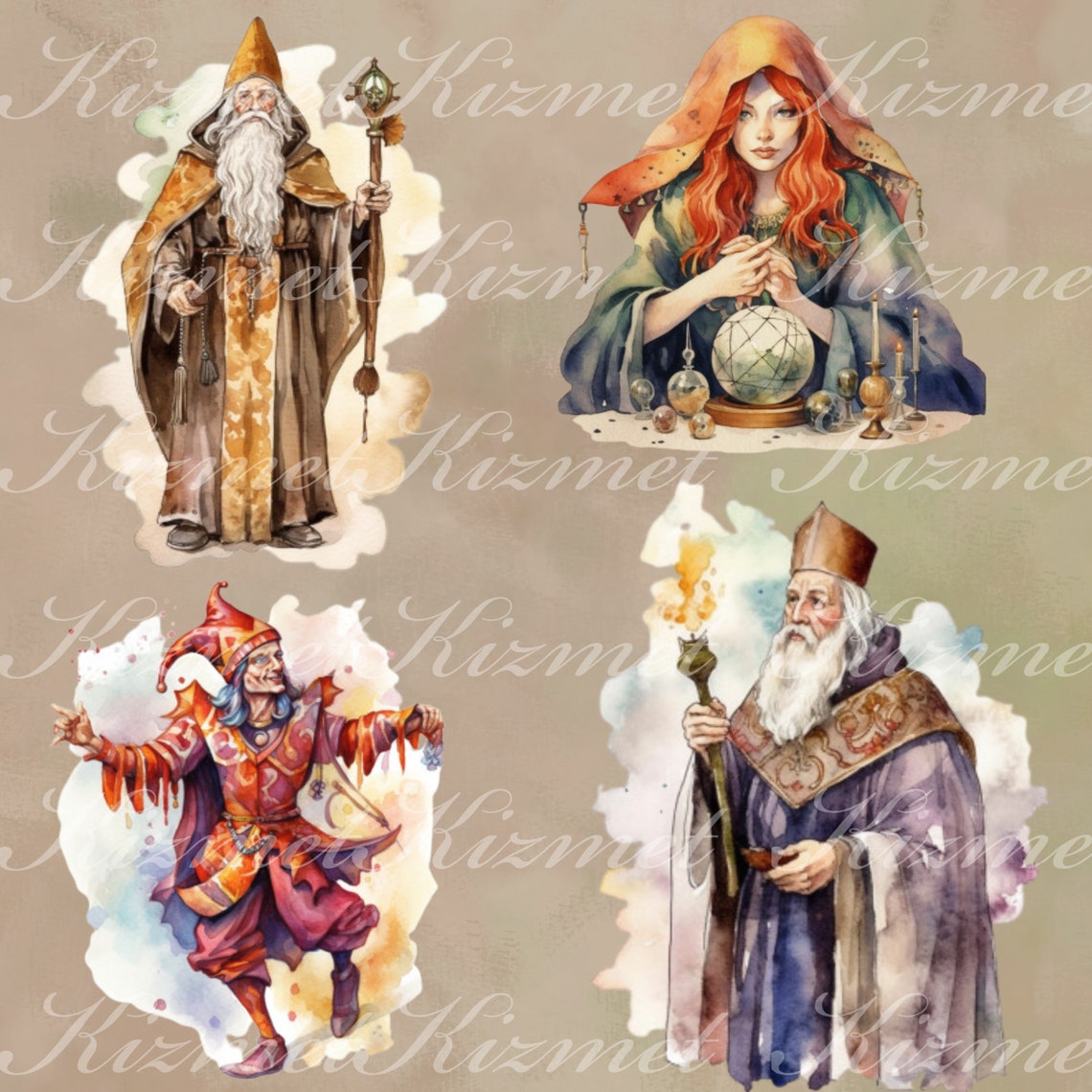 Medieval and Renaissance Themed Clipart, 300 Dpi, Beautiful Watercolor ...