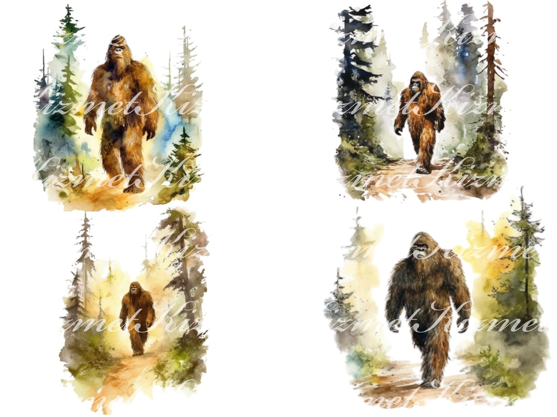 Set of 23 Bigfoot Watercolor Clipart PNG Files, Digital Downloads for ...