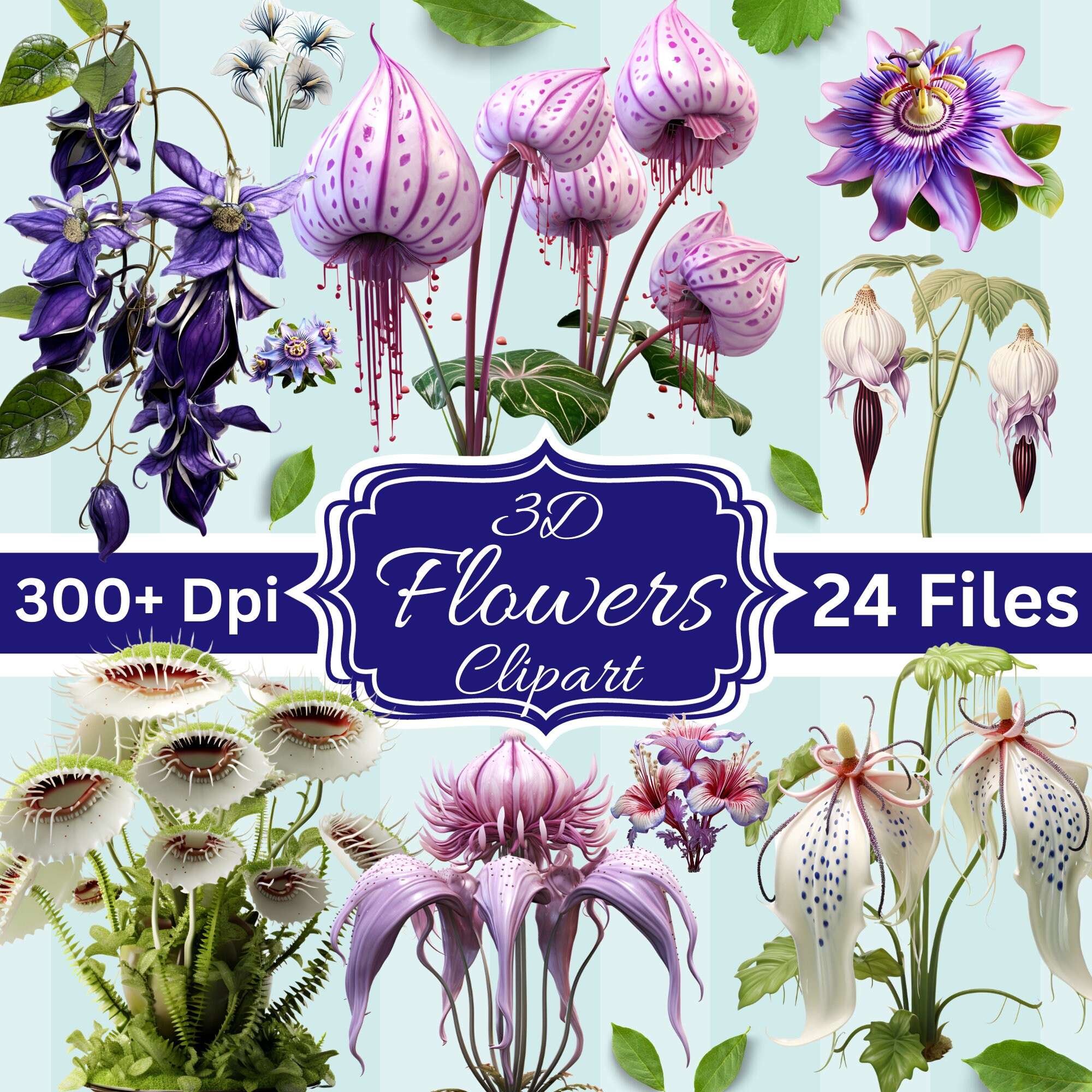 24 3D Flowers Spooky Clipart PNG Files Fun Digital - Etsy
