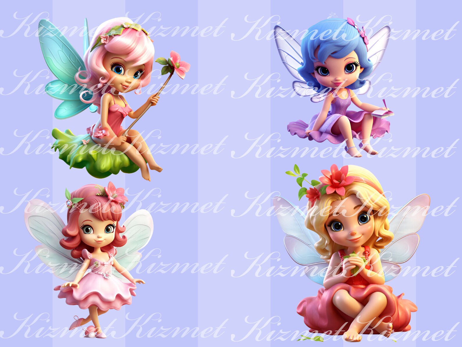 Set of 24- Cute 3D Fairies- 3D Clipart PNG Files, Fun Digital Downloads ...