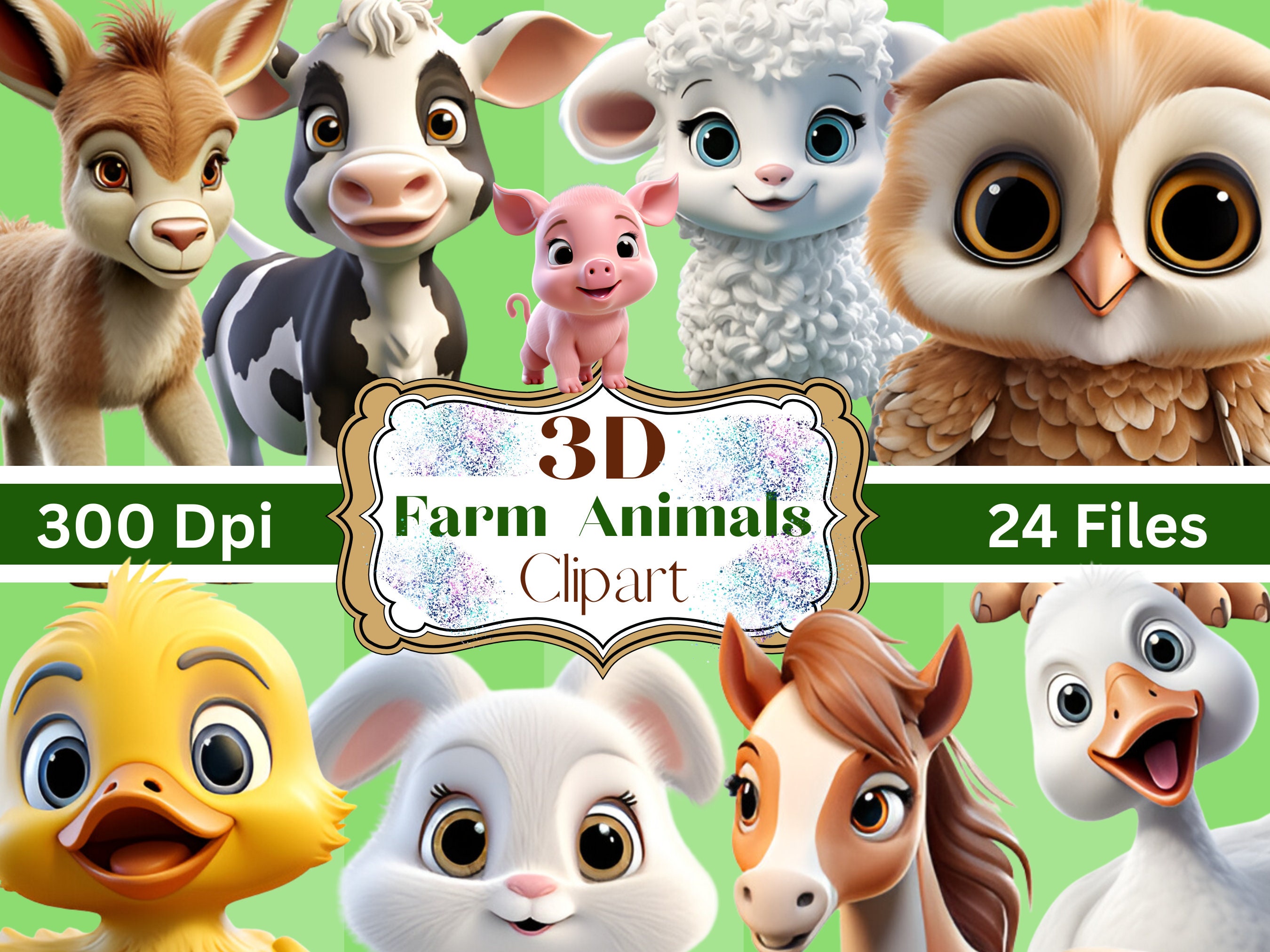 Set of 24- Cute 3D Animals- 3D Clipart PNG Files, Fun Digital Downloads ...
