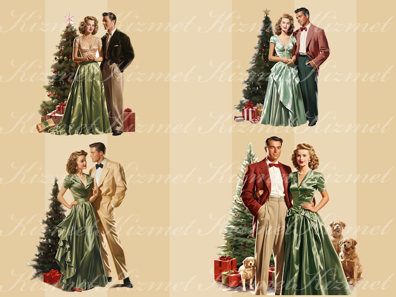 Vintage Christmas Themed Clipart, 300 Dpi, Beautiful Printable 24 PNG ...