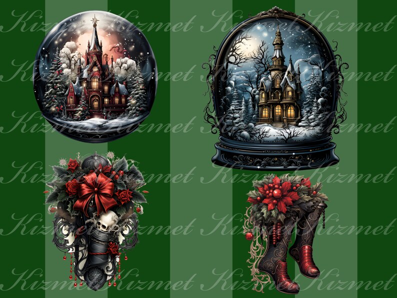 24 Gothic Christmas Clipart PNG Instant Download Commercial - Etsy