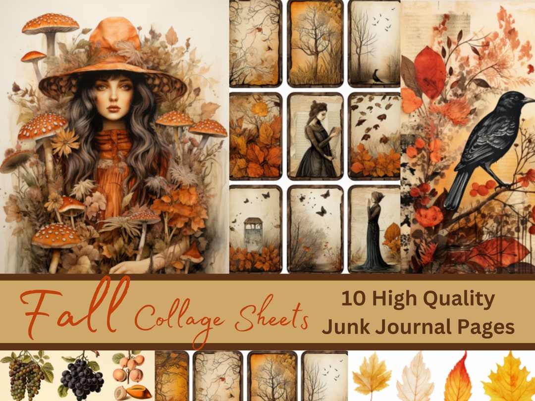 10 Fall Themed Junk Journal Printable Paper Collage Sheets High ...