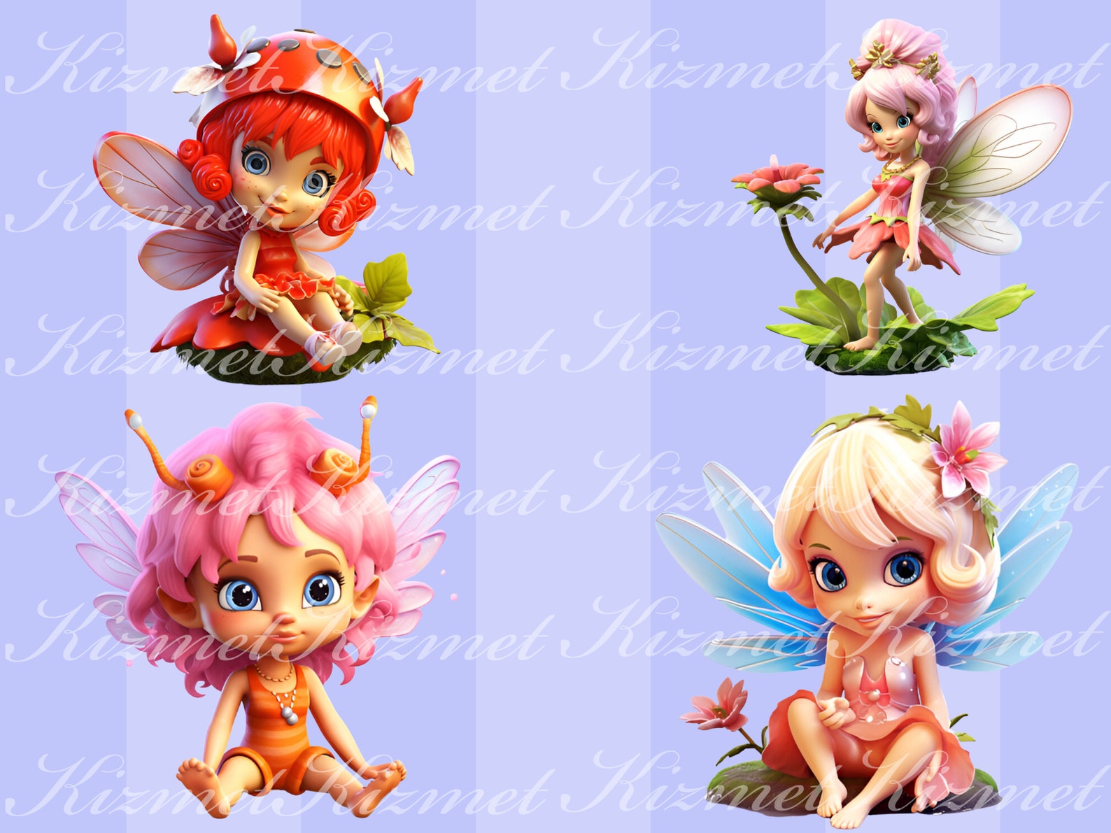 Set of 24- Cute 3D Fairies- 3D Clipart PNG Files, Fun Digital Downloads ...