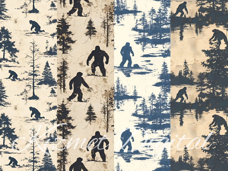 20 Bigfoot Seamless Patterns, 12x12 Printable Digital Paper, Background ...