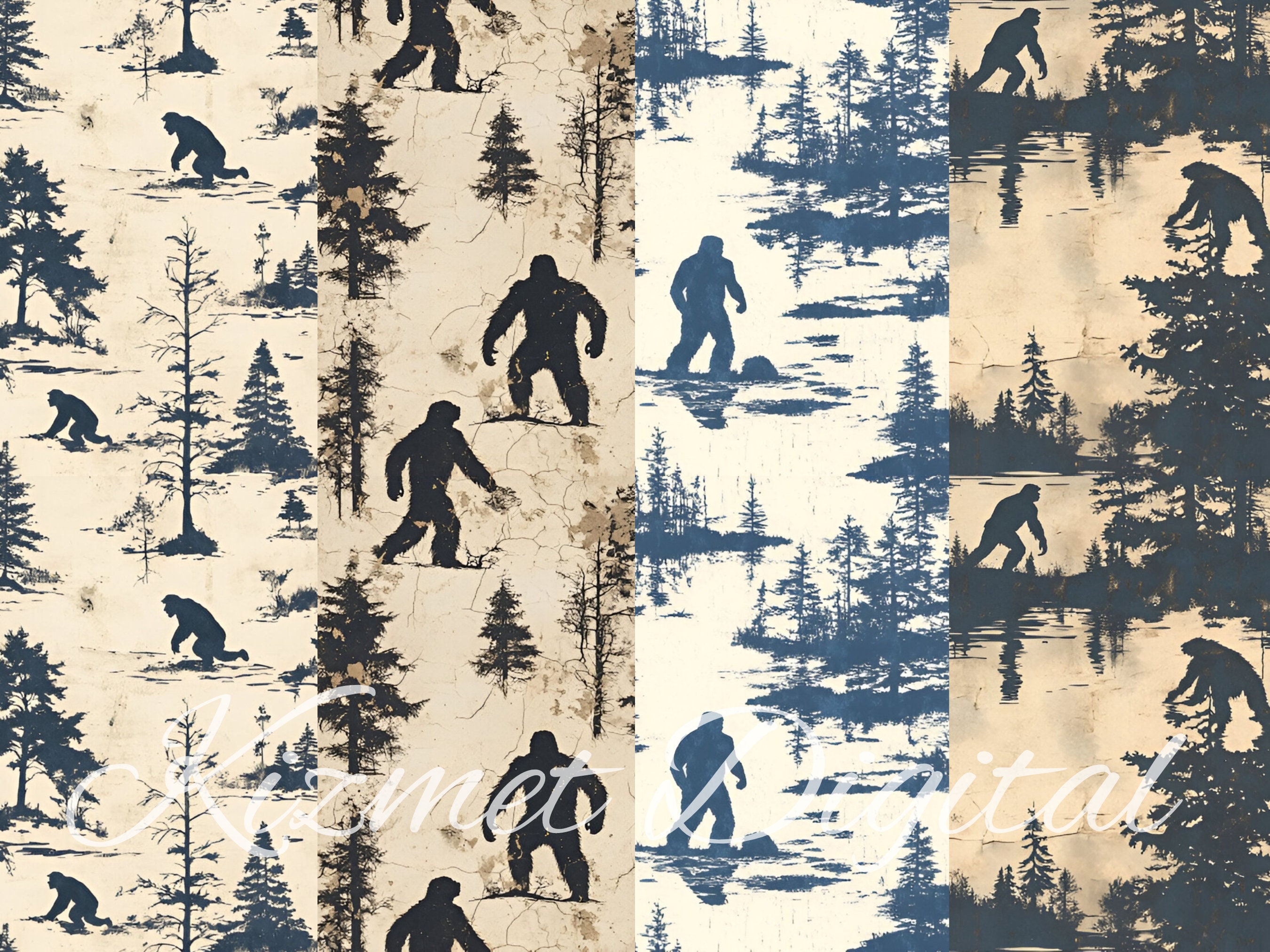 20 Bigfoot Seamless Patterns, 12x12 Printable Digital Paper, Background ...