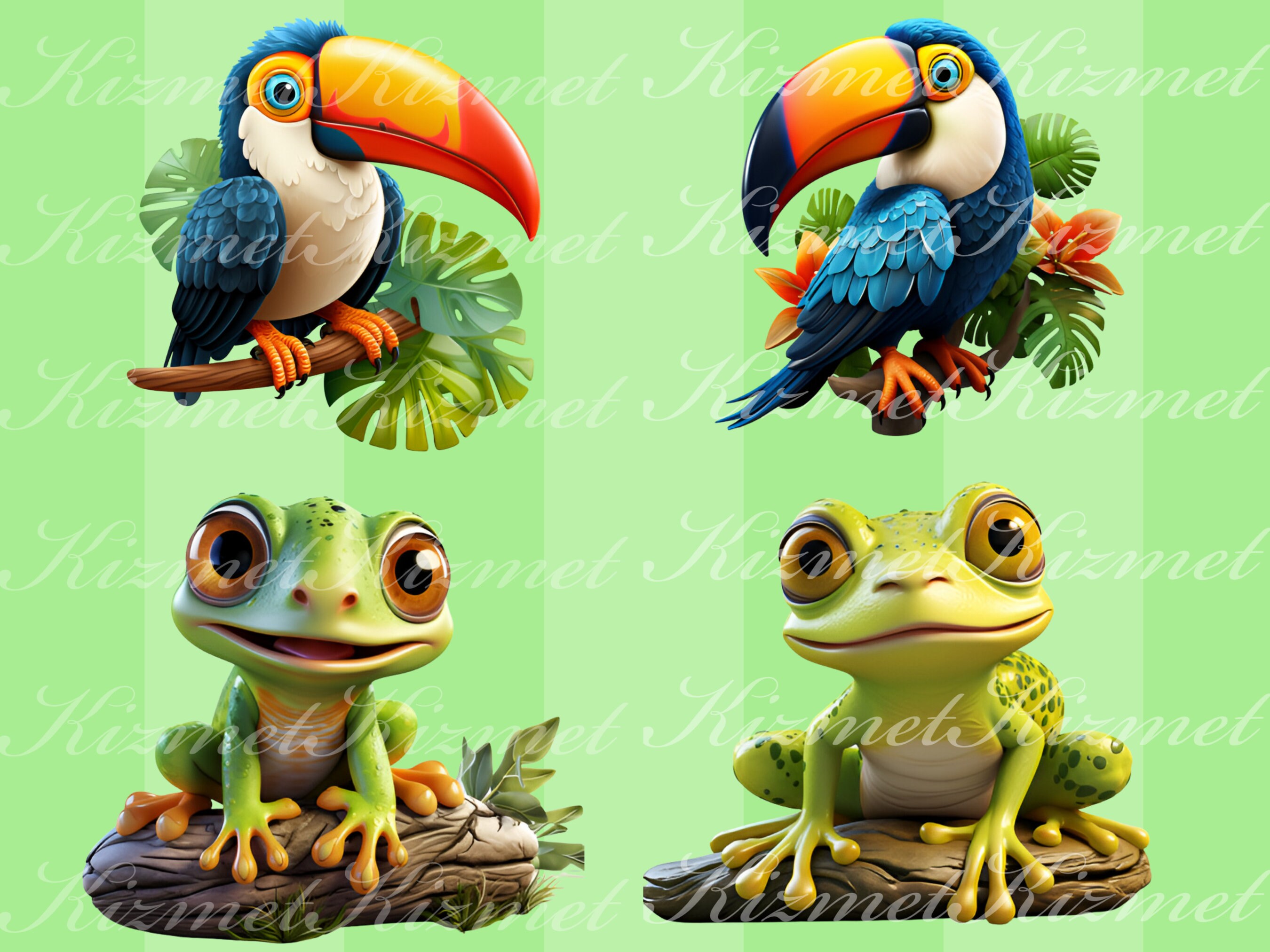 Set of 24 Jungle Animals 3D Clipart PNG Files, Fun Digital Downloads 3D ...