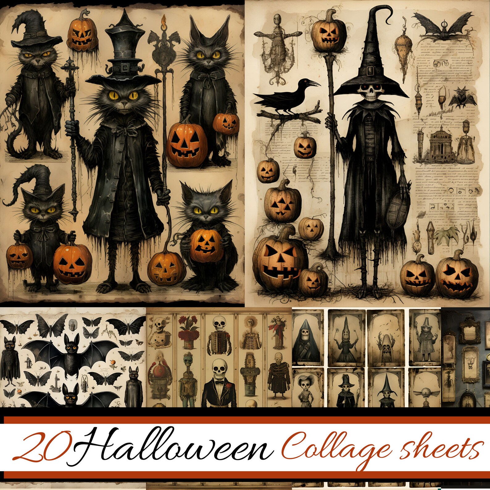 20 Creepy Halloween Junk Journal Printable Pages Collage Sheets High ...