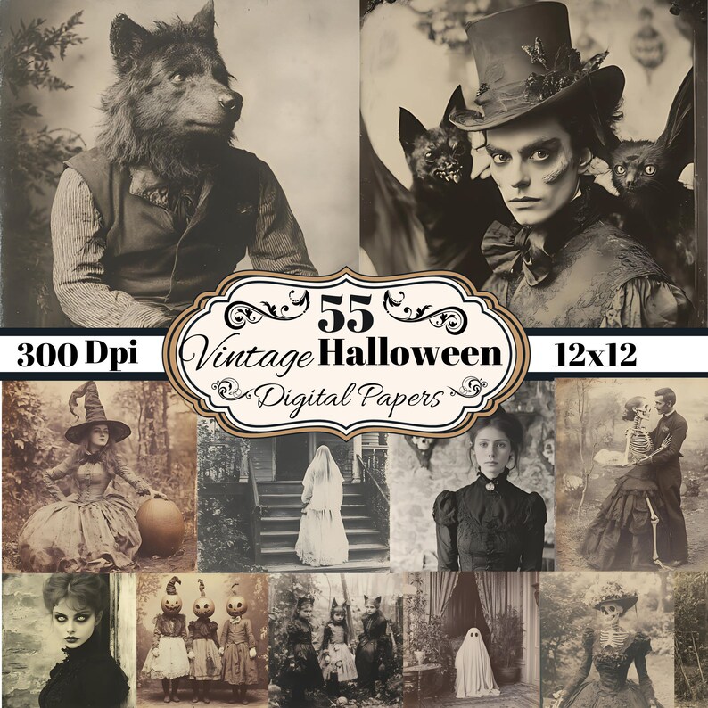 55 Creepy Vintage Photo Digital Papers, Spooky Halloween Background ...