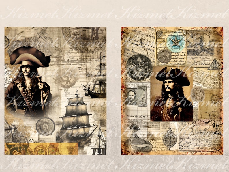 10 Pirate Themed Junk Journal Printable Pages Collage Sheets High ...