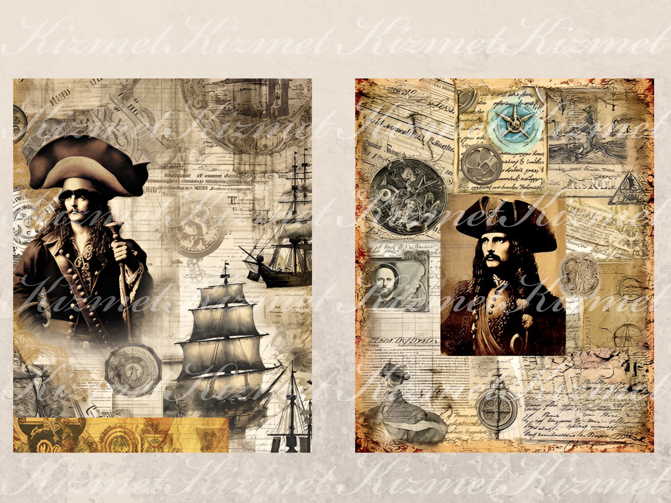 10 Pirate Themed Junk Journal Printable Pages Collage Sheets High ...
