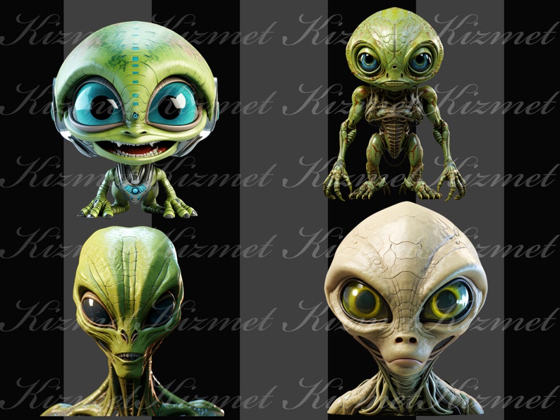 Set of 24 3D Aliens Clipart PNG Files, Digital Downloads for Fun, 3D ...